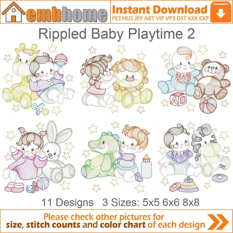 Rippled Baby Playtime Machine Embroidery Designs Pack Instant Download ...