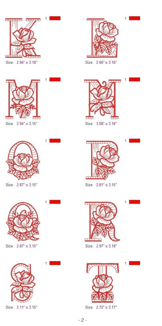 Redwork Rose Alphabet Upper Case Letters Machine Embroidery - Etsy