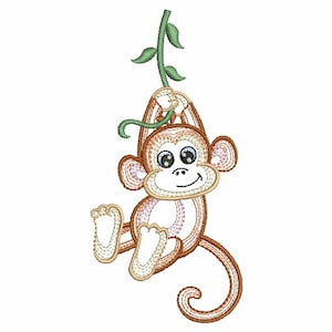 Rippled Little Monkey Machine Embroidery Designs Instant Download 4x4 ...
