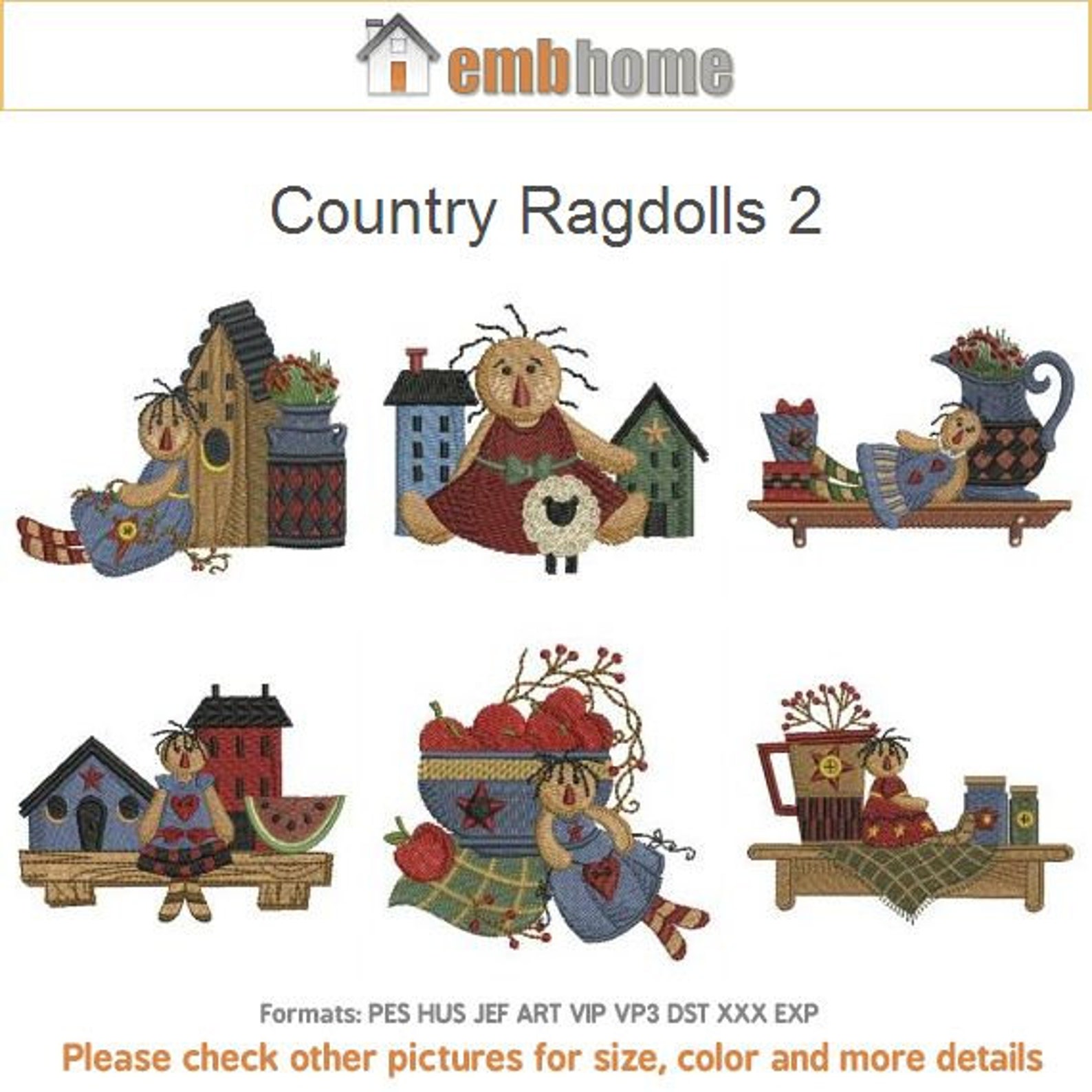 Country Ragdolls 2 Primitive Machine Embroidery Designs Pack Instant ...