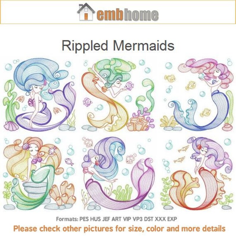 Rippled Mermaids Machine Embroidery Designs Instant Download - Etsy
