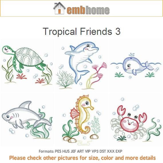 Tropical Friends Machine Embroidery Designs Instant Download | Etsy