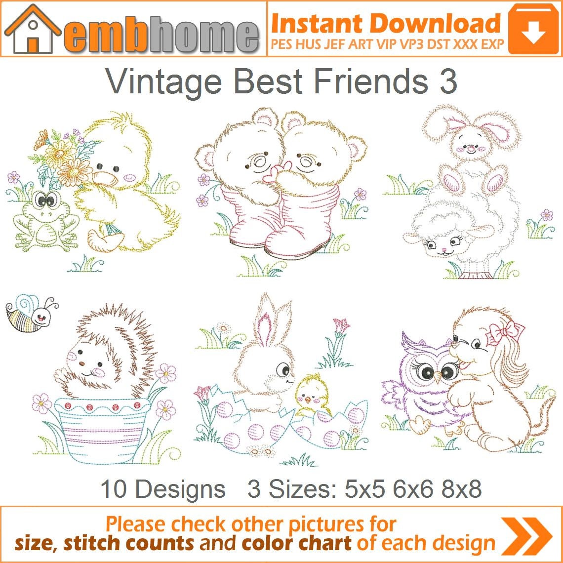 Vintage Best Friends Machine Embroidery Designs Pack Instant - Etsy