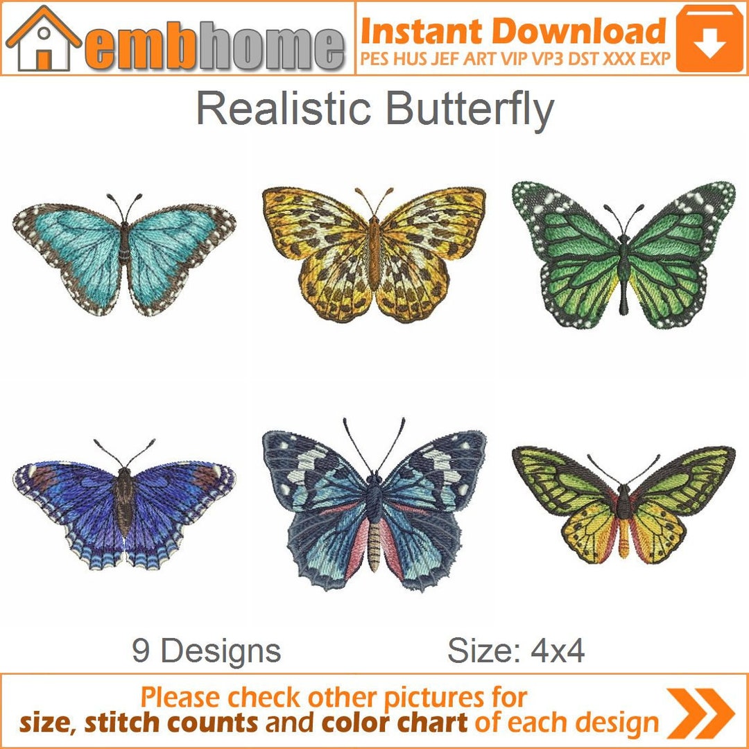 Realistic Butterfly Pack Machine Embroidery Designs Instant Download ...