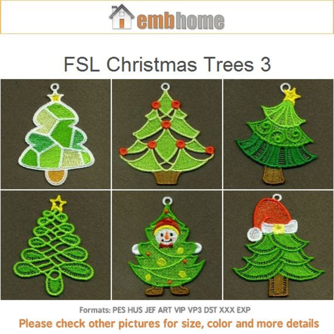 FSL Christmas Trees Ornament Free Standing Lace Machine Embroidery ...