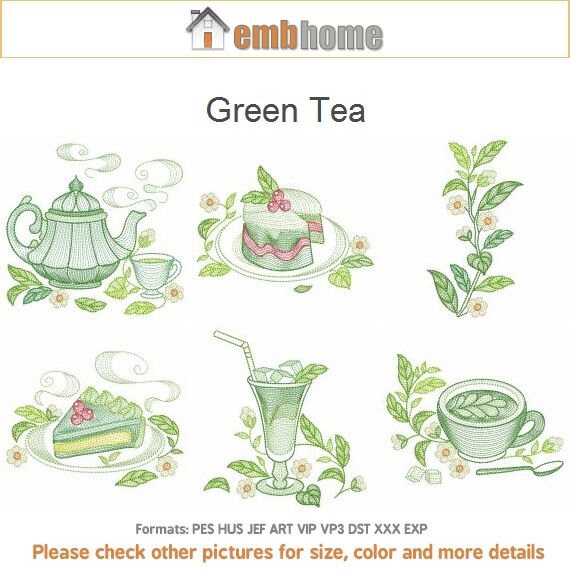 Green Tea Embroidery Designs Instant Download 5x5 6x6 8x8 Hoop - Etsy