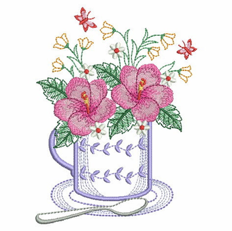 Teacup in Bloom Machine Embroidery Designs Instant Download - Etsy