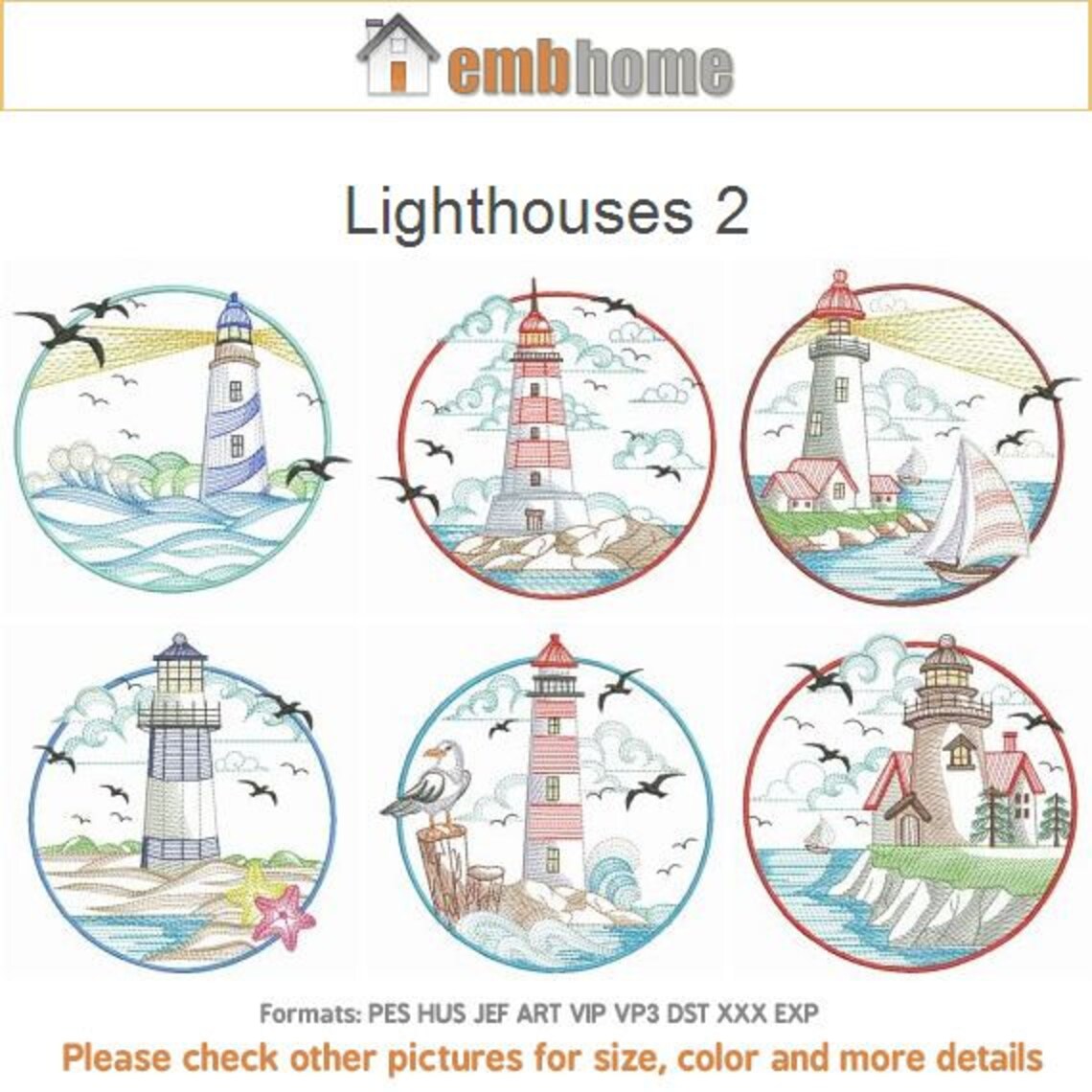 Lighthouses Machine Embroidery Designs Pack Instant Download - Etsy