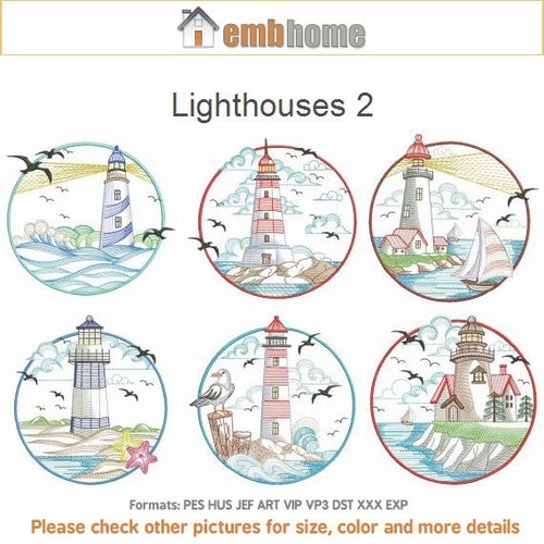 Lighthouses Machine Embroidery Designs Pack Instant Download - Etsy