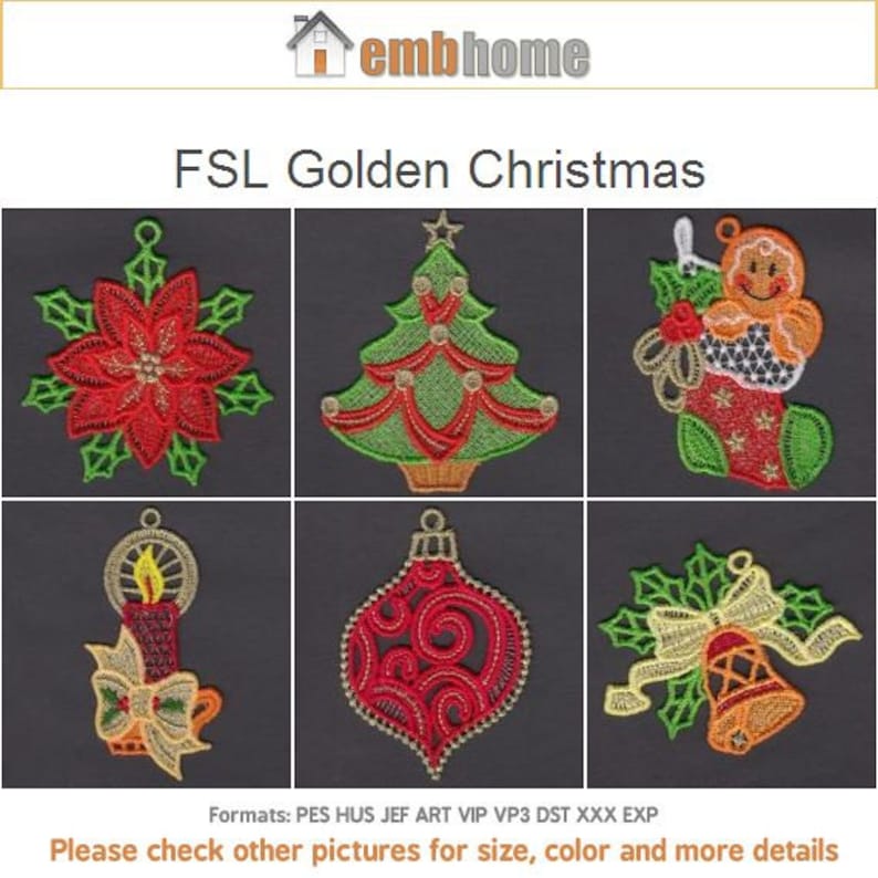 FSL Golden Christmas Free Standing Lace Machine Embroidery - Etsy