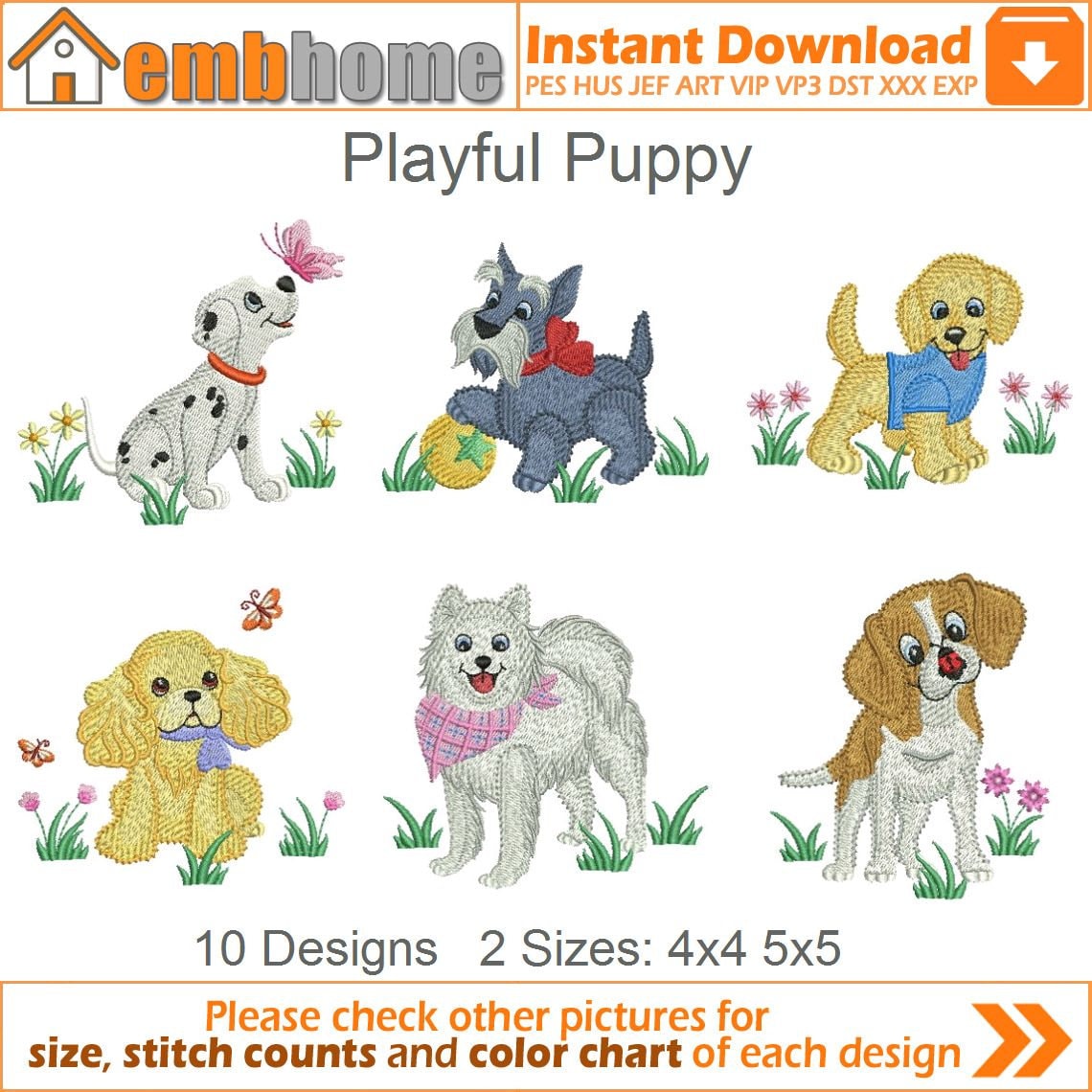 Playful Puppy Machine Embroidery Designs Instant Download 4x4 - Etsy
