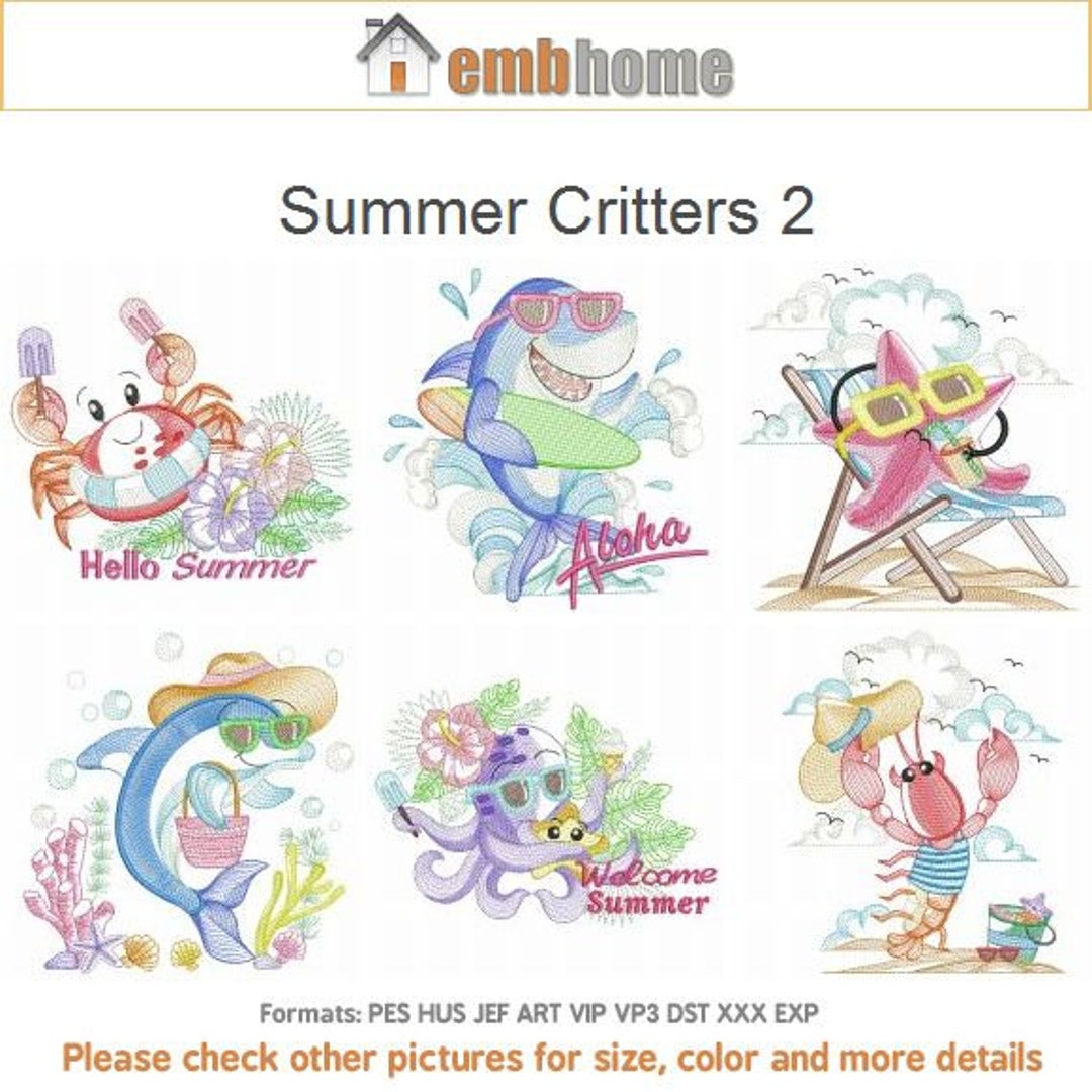 Summer Critters Embroidery Designs Instant Download 5x5 6x6 - Etsy