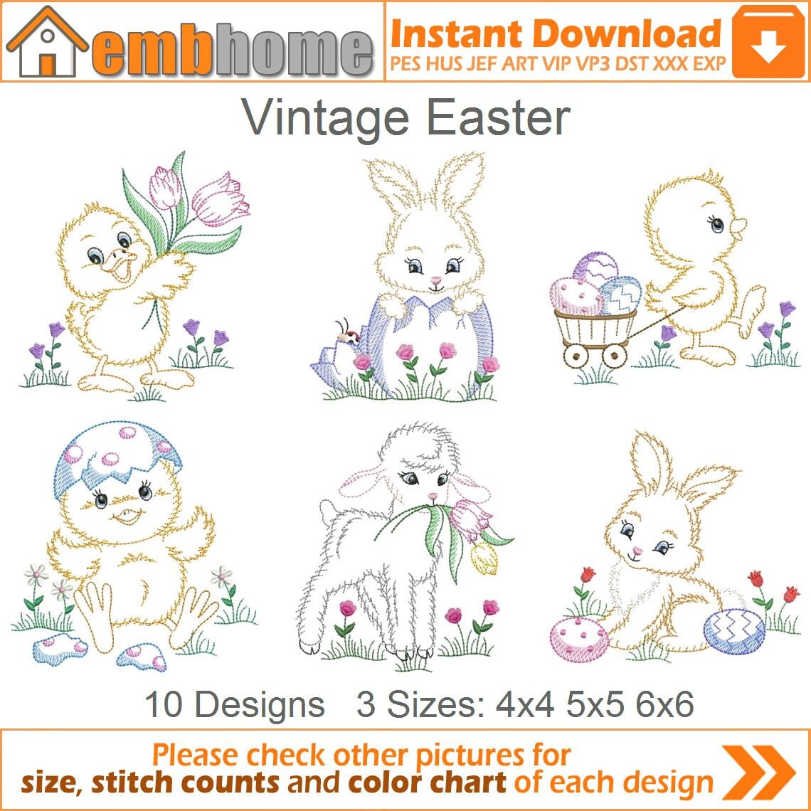 Vintage Easter Machine Embroidery Designs Pack Instant - Etsy