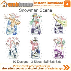 Snowman Scene Machine Embroidery Designs Instant Download 5x5 6x6 8x8 ...