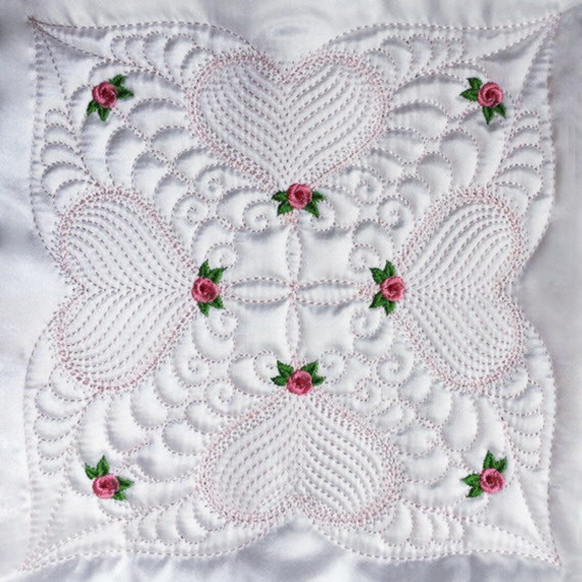 Trapunto Rose Quilt Block Machine Embroidery Designs Pack - Etsy