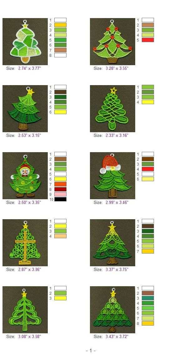 FSL Christmas Trees Ornament Free Standing Lace Machine Embroidery ...