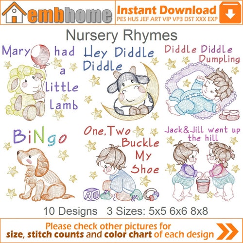 Nursery Rhymes Machine Embroidery Designs Pack Instant - Etsy