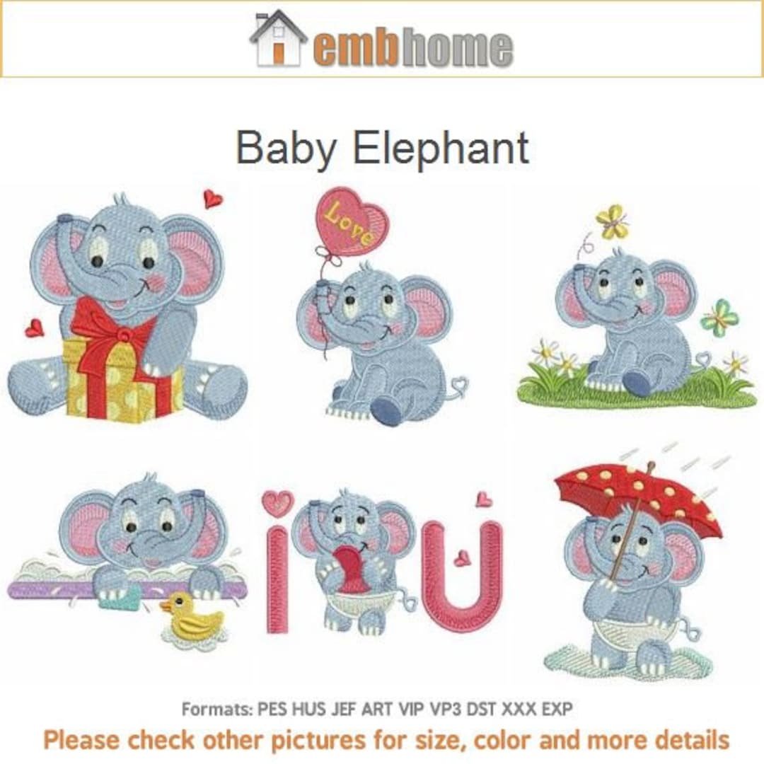 Baby Elephant Cute Animals Quilt Machine Embroidery Designs Instant ...