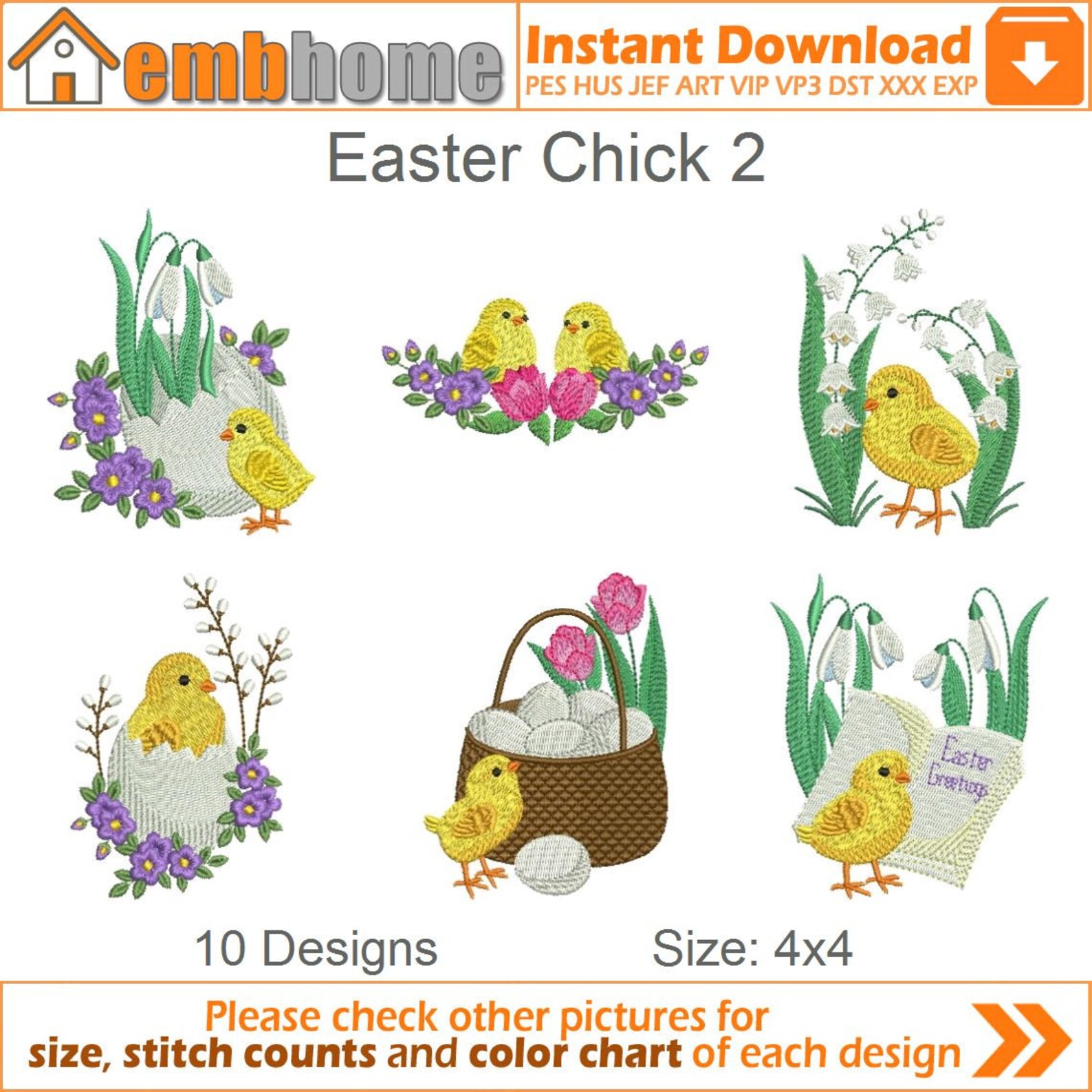 Easter Chick 2 Machine Embroidery Designs Instant Download 4x4 - Etsy