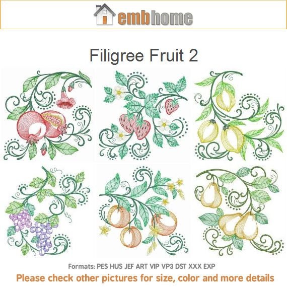Filigree Fruit Machine Embroidery Designs Pack Instant - Etsy