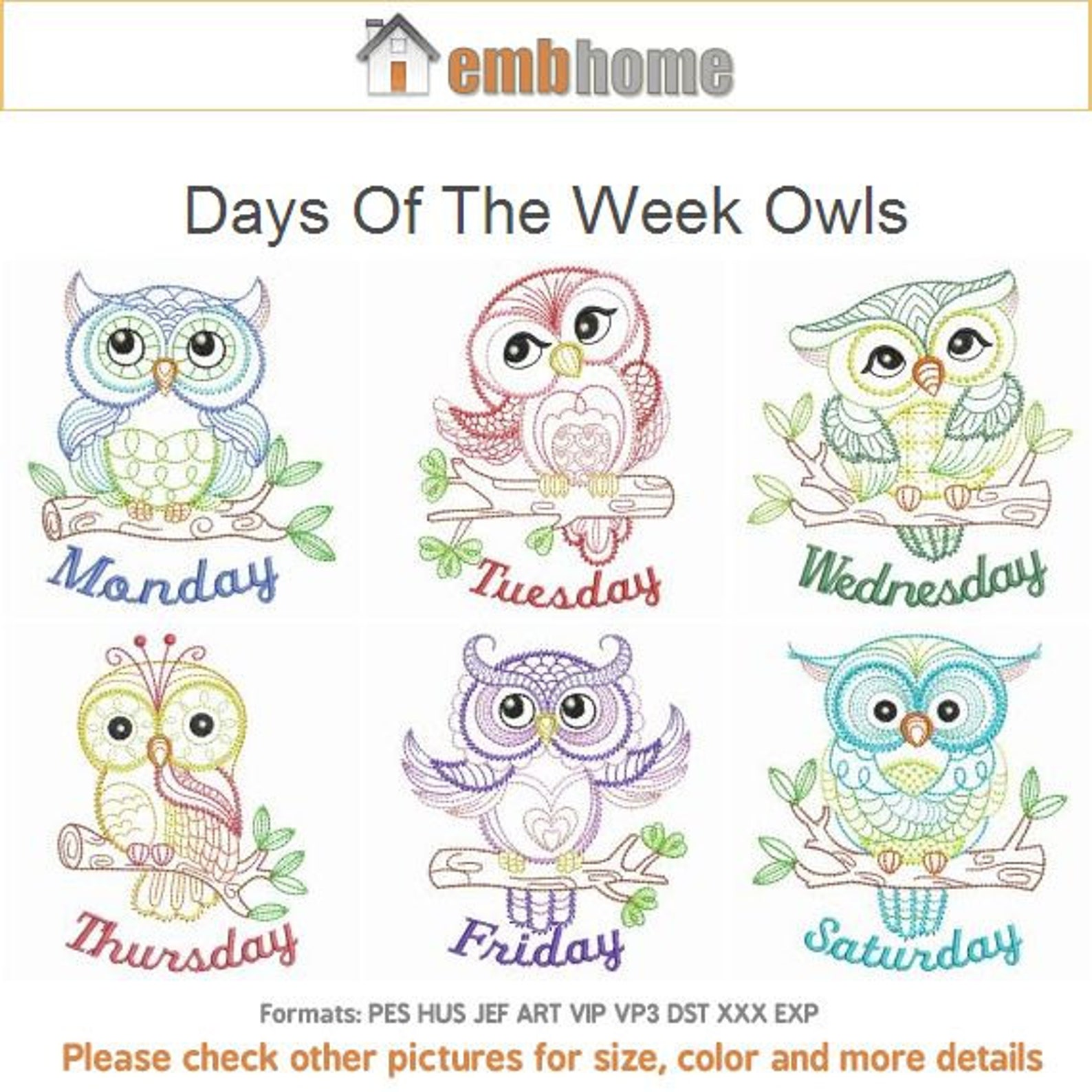 Days of the Week Owls Machine Embroidery Designs Pack Instant - Etsy