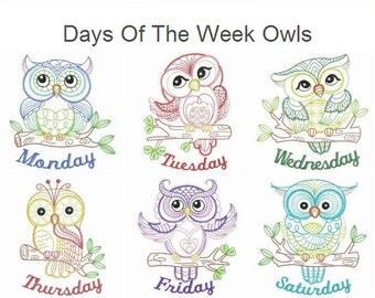 Days of the Week Owls Machine Embroidery Designs Pack Instant - Etsy Canada