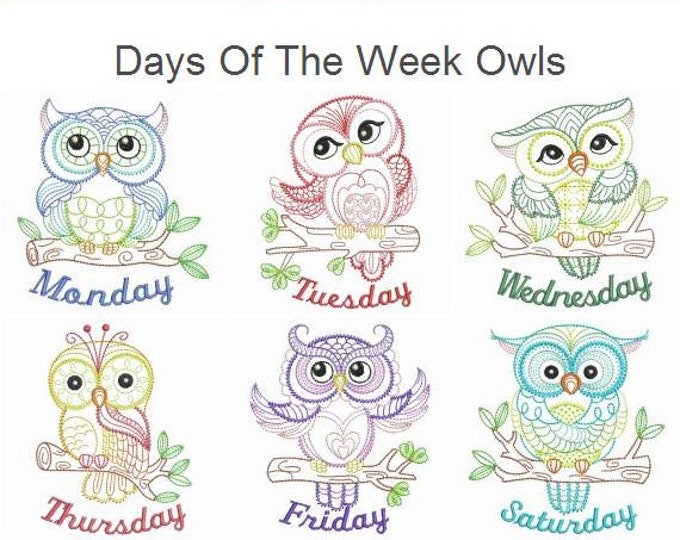 Days of the Week Owls Machine Embroidery Designs Pack Instant - Etsy Canada
