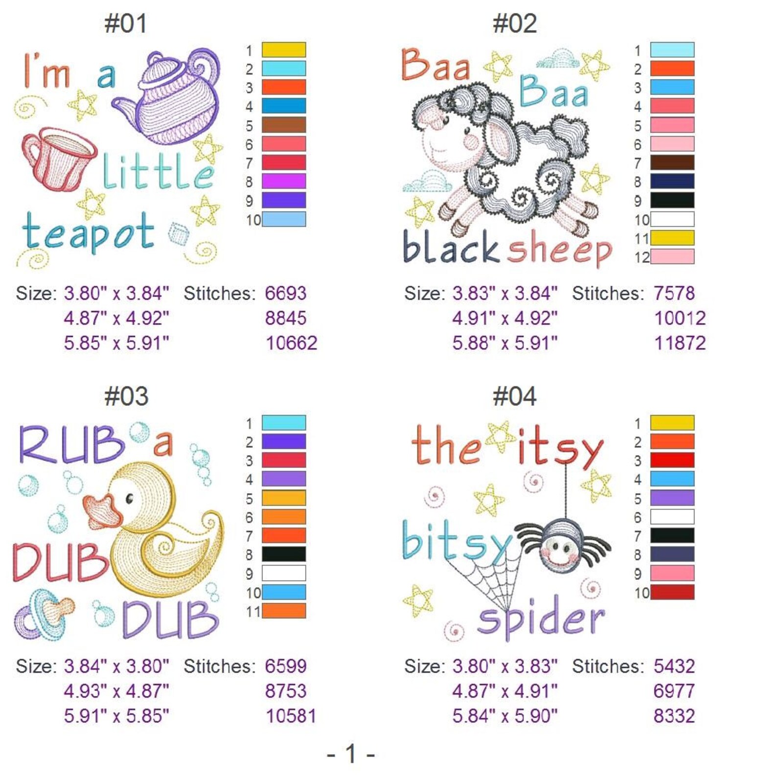 Nursery Rhymes Machine Embroidery Designs Instant Download 4x4 5x5 6x6 ...