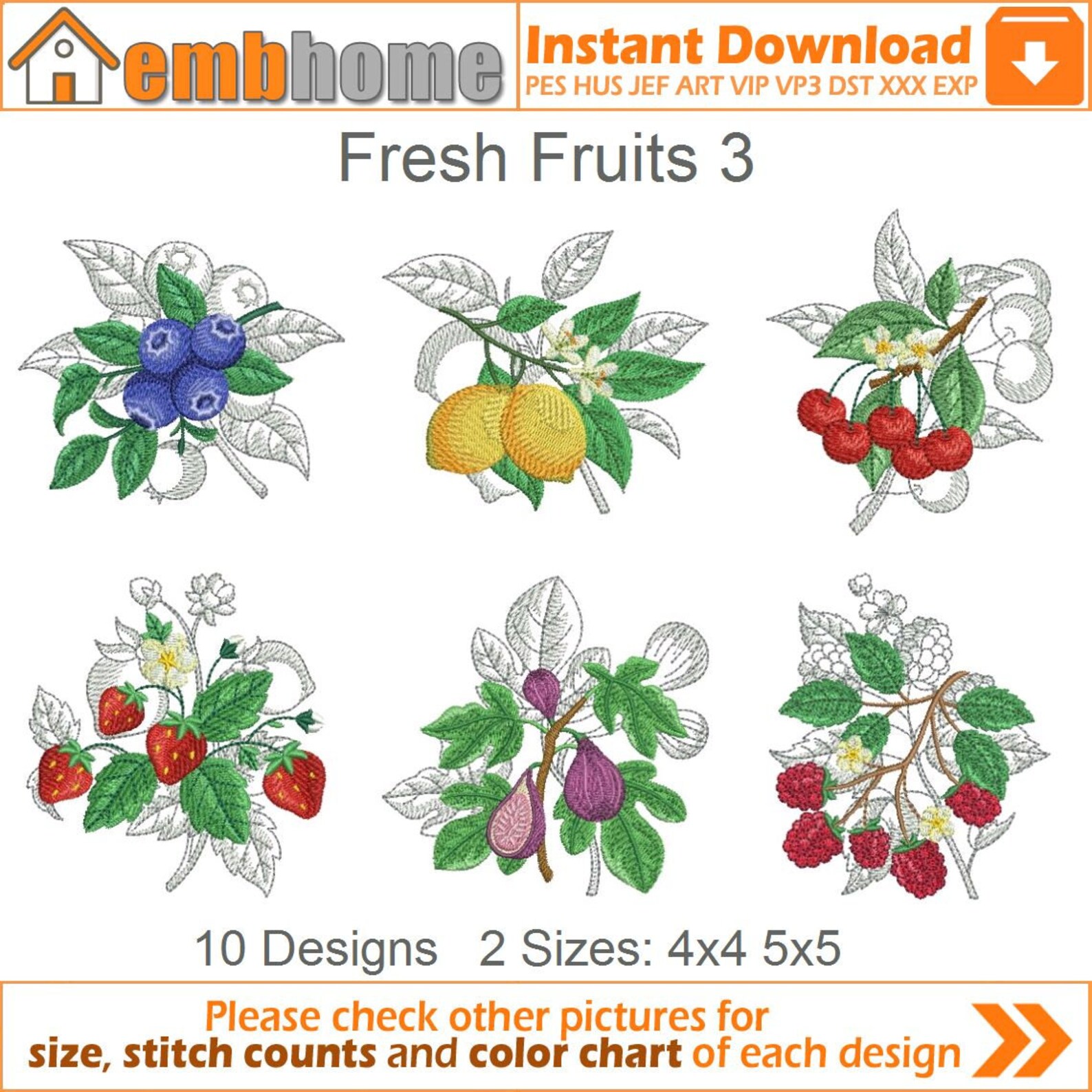 Fresh Fruits Machine Embroidery Designs Pack Instant Download - Etsy