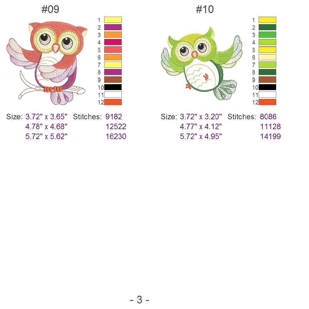 Cute Owls Bird Hoot Machine Embroidery Designs Pack Instant - Etsy