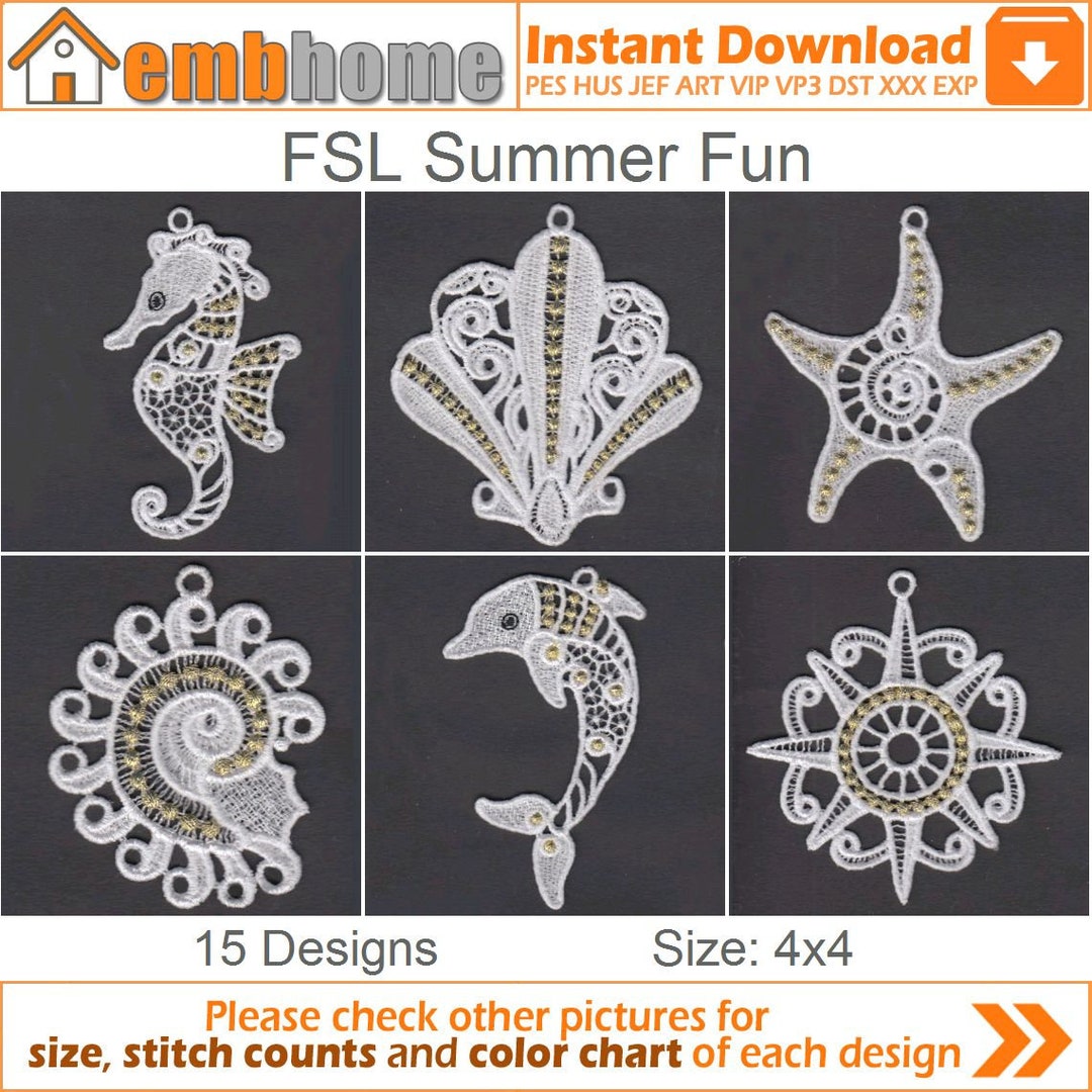 FSL Summer Fun Free Standing Lace Machine Embroidery Designs Instant ...