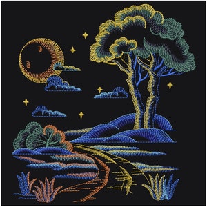 Moonlit Scene Machine Embroidery Designs Pack Instant Download 5x5 6x6 ...