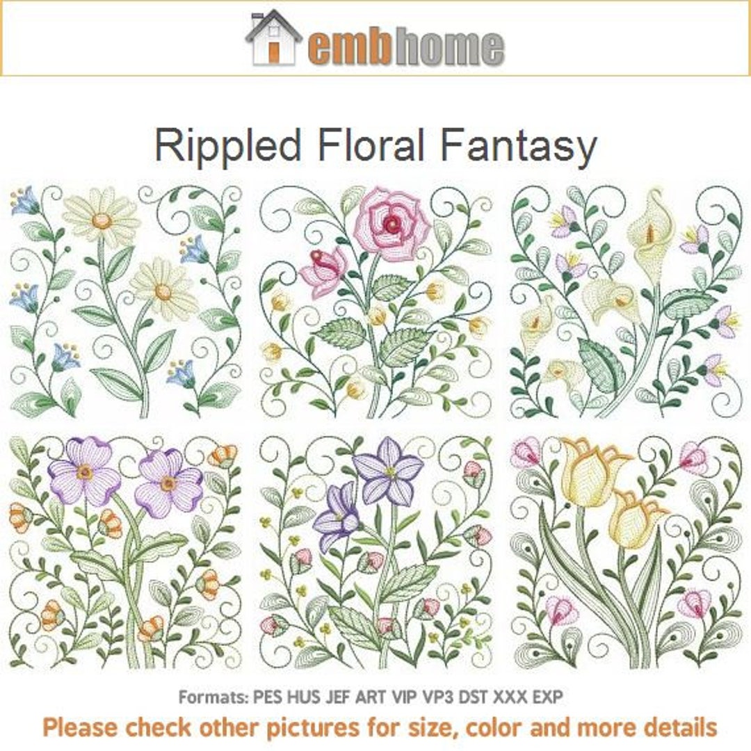Rippled Floral Fantasy Machine Embroidery Designs Pack Instant - Etsy