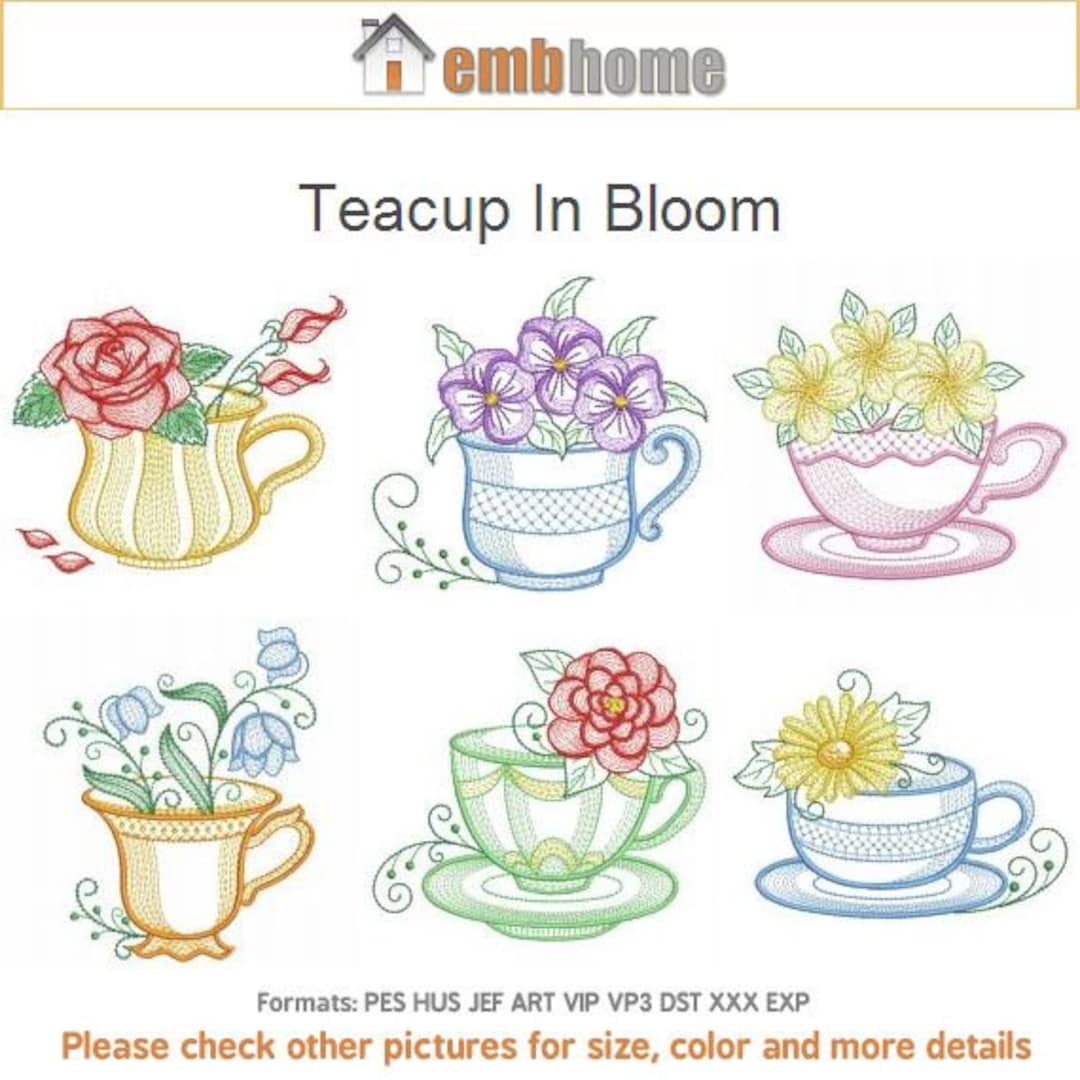 Teacup in Bloom Machine Embroidery Designs Instant Download - Etsy