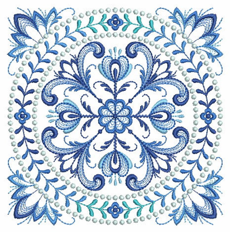 Delft Blue Quilt Block Machine Embroidery Designs Instant Download 4x4 ...
