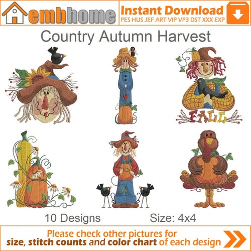 Rippled Autumn Harvest Machine Embroidery Designs Instant - Etsy