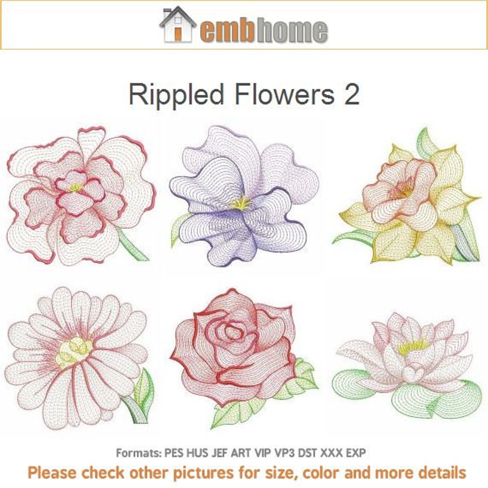 Rippled Flowers Machine Embroidery Designs Pack Instant | Etsy
