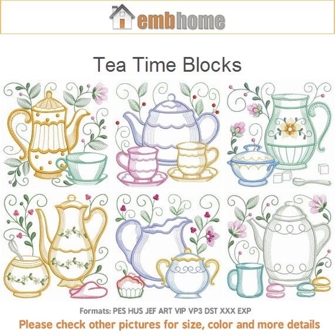 Tea Time Blocks Machine Embroidery Designs Instant Download - Etsy