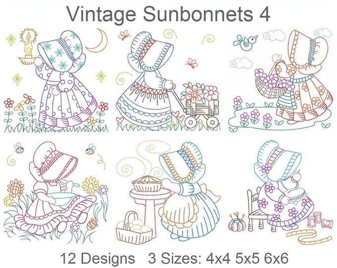 Vintage Sunbonnets Embroidery Designs Pack Instant Download 4x4 5x5 6x6 ...