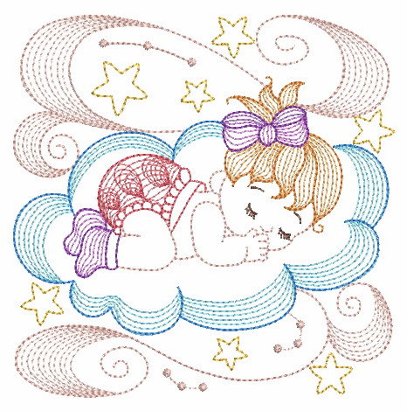 Rippled Sleeping Baby Machine Embroidery Designs Pack Instant Download ...