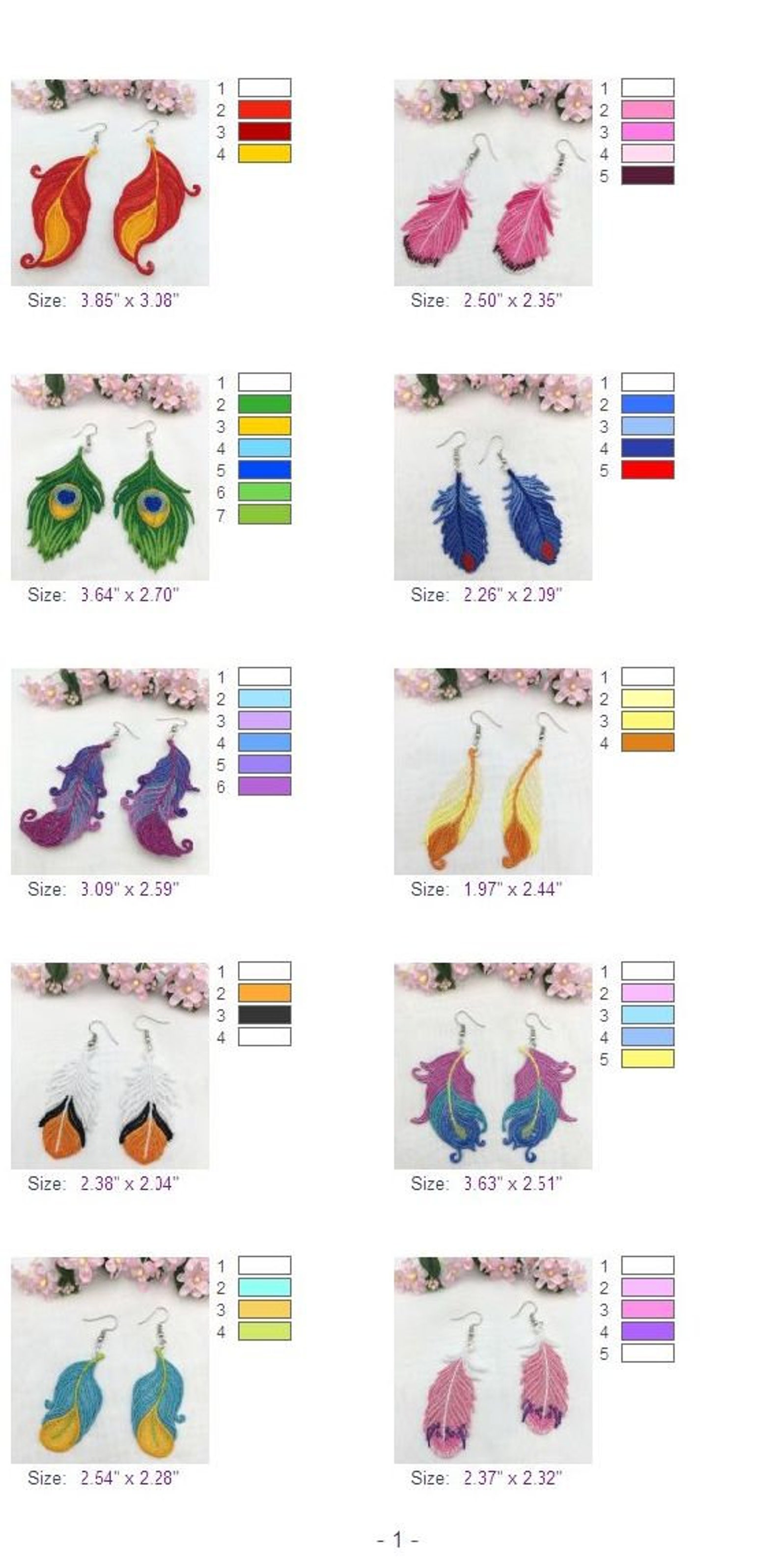 FSL Feather Earrings Free Standing Lace Machine Embroidery - Etsy