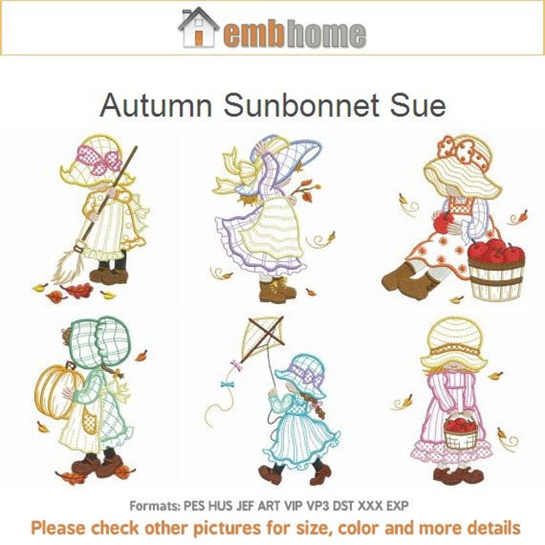 Autumn Sunbonnet Sue Machine Embroidery Designs Instant Download 4x4 ...