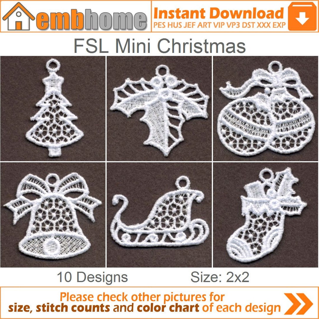 FSL Mini Christmas Ornament Free Standing Lace Machine Embroidery ...
