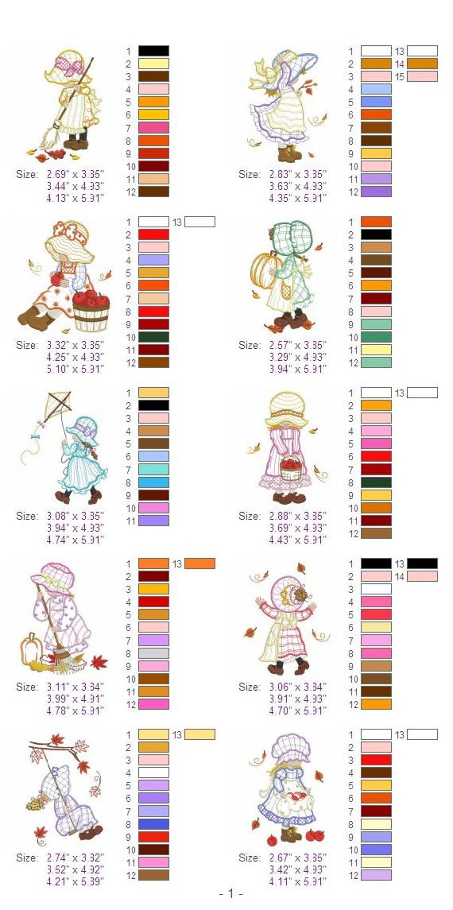 Autumn Sunbonnet Sue Machine Embroidery Designs Instant Download 4x4 ...