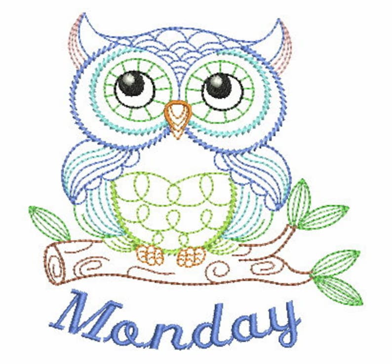 Days of the Week Owls Machine Embroidery Designs Pack Instant - Etsy