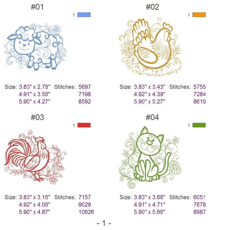 Doodle Farm Animals Machine Embroidery Designs Pack Instant - Etsy