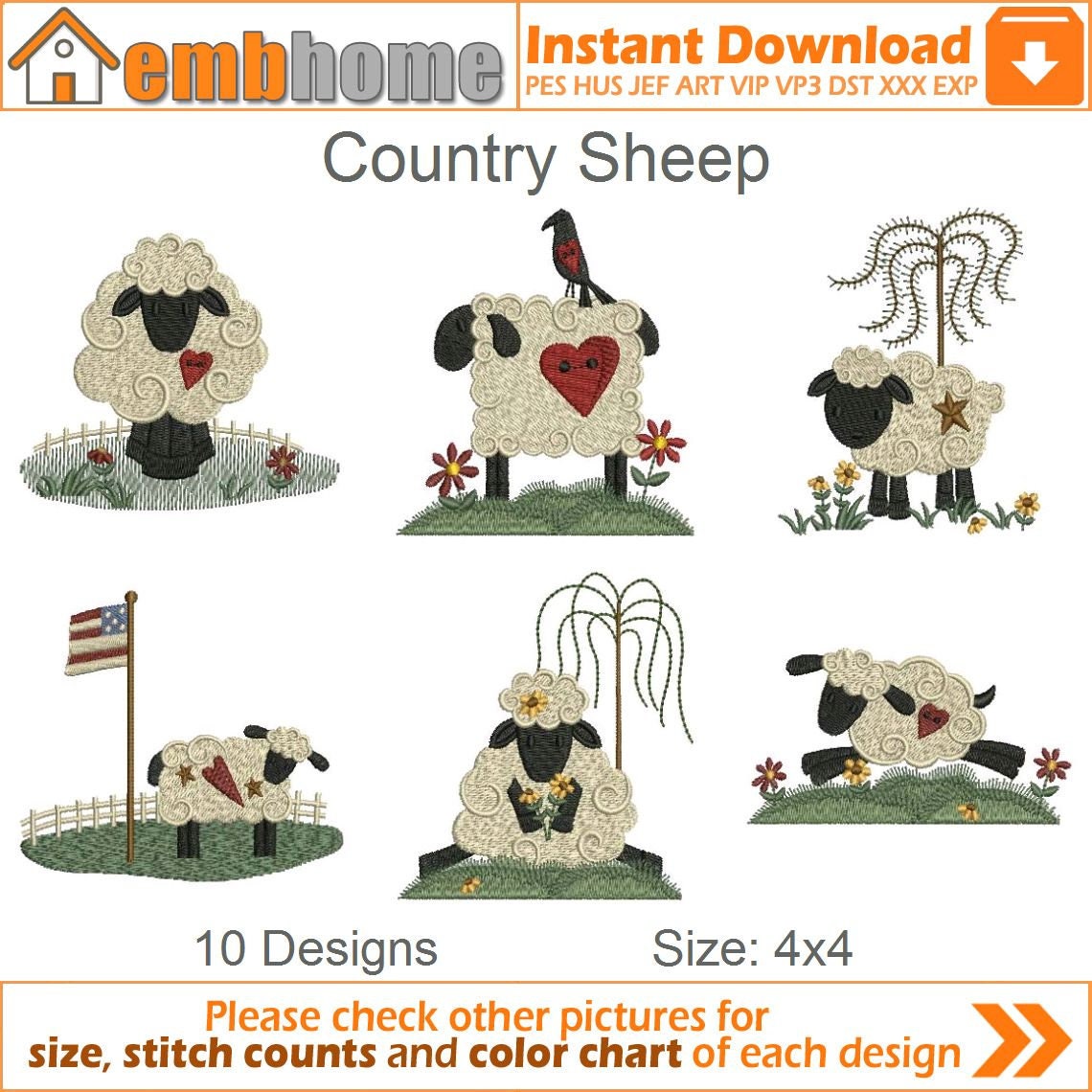 Country Sheep Machine Embroidery Designs Instant Download 4x4 - Etsy