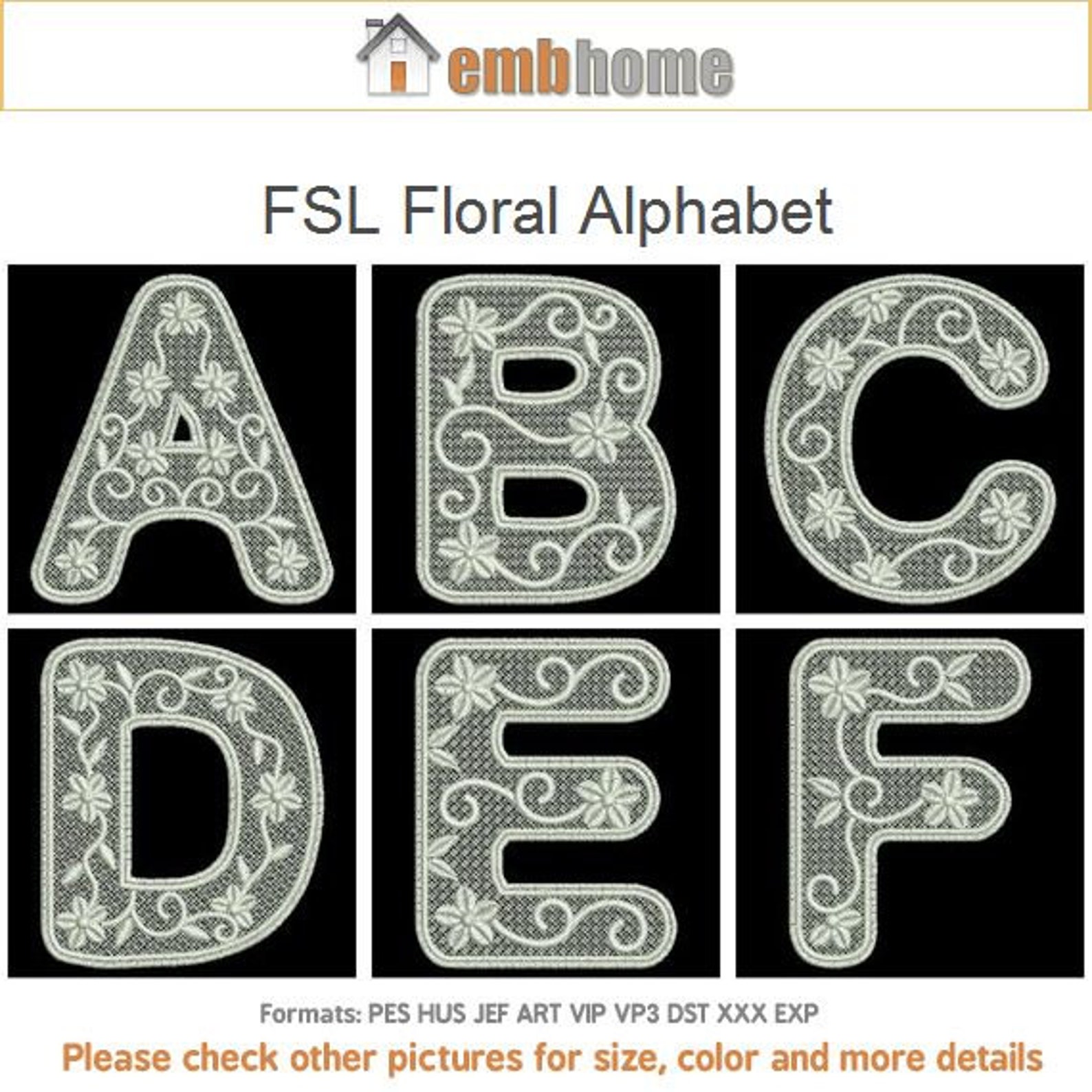 FSL Floral Alphabet Uppercase Ornament Free Standing Lace Machine ...