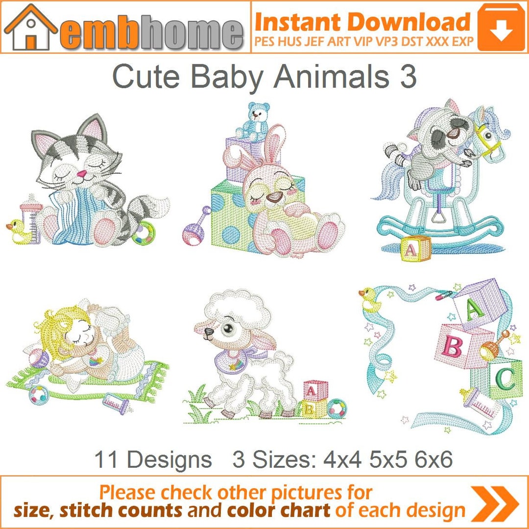 Cute Baby Animals Machine Embroidery Designs Instant Download 4x4 5x5 ...