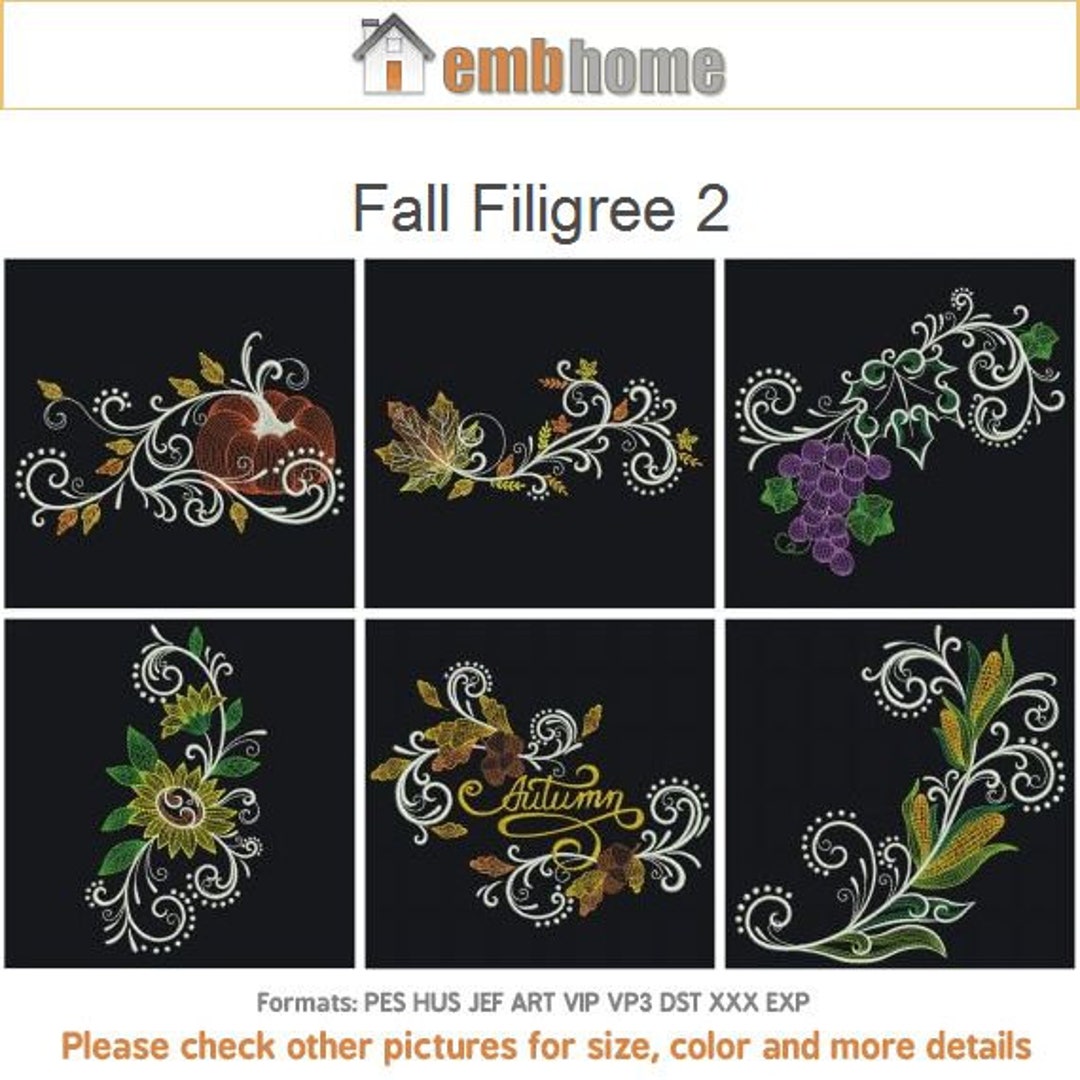 Fall Filigree Machine Embroidery Designs Pack Instant Download - Etsy
